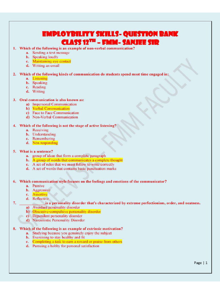 Compile MCQ Folder Employbility Skills - 1 | PDF