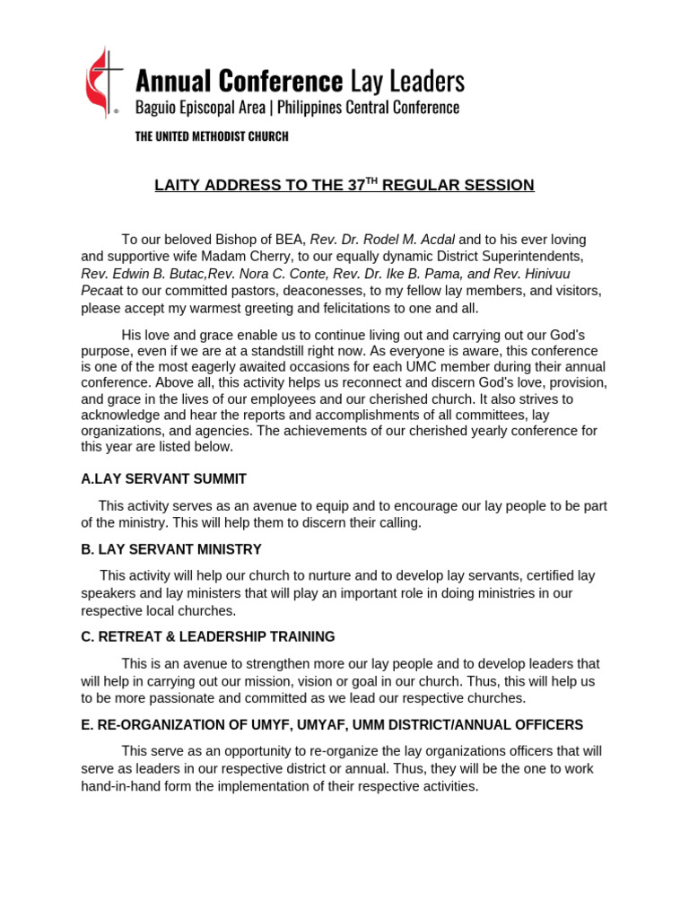 LAITY ADDRESS - 37th Regular Session | PDF | United Methodist Church ...