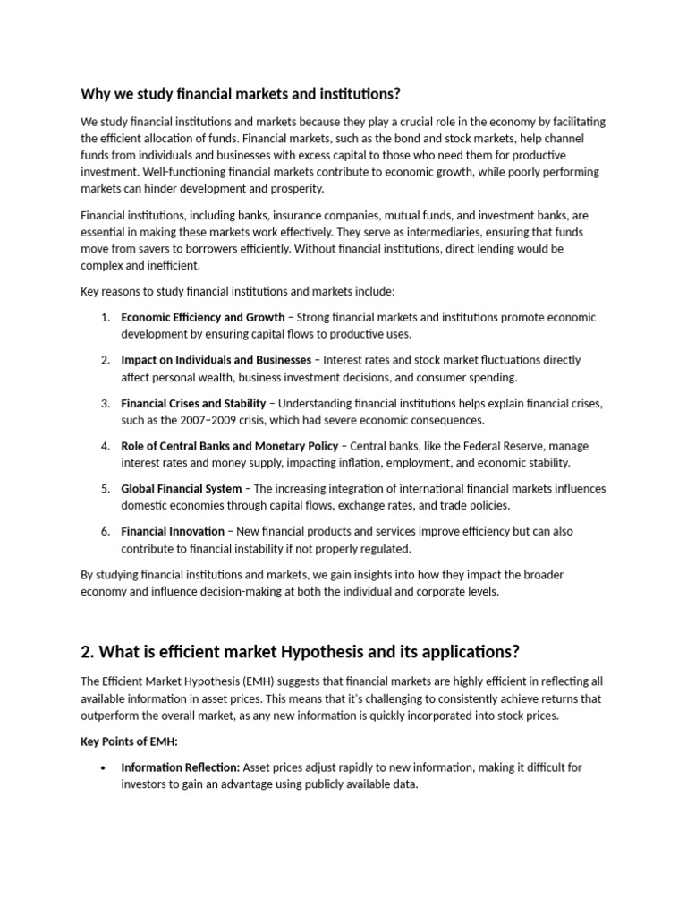 Importance of Financial Markets Study | PDF | Efficient Market ...