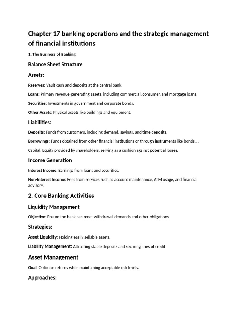 Chapter 17 Banking Operations and The Strategic Management of Financial Institutions | PDF ...
