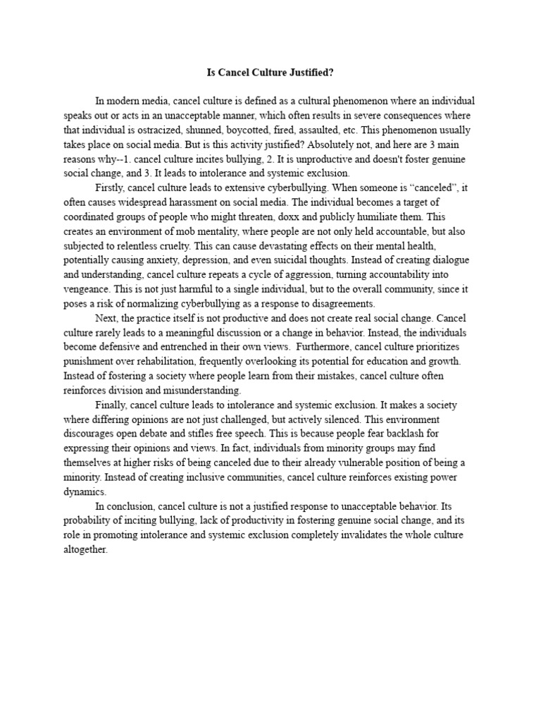 Is Cancel Culture Justified? | PDF | Cyberbullying | Bullying