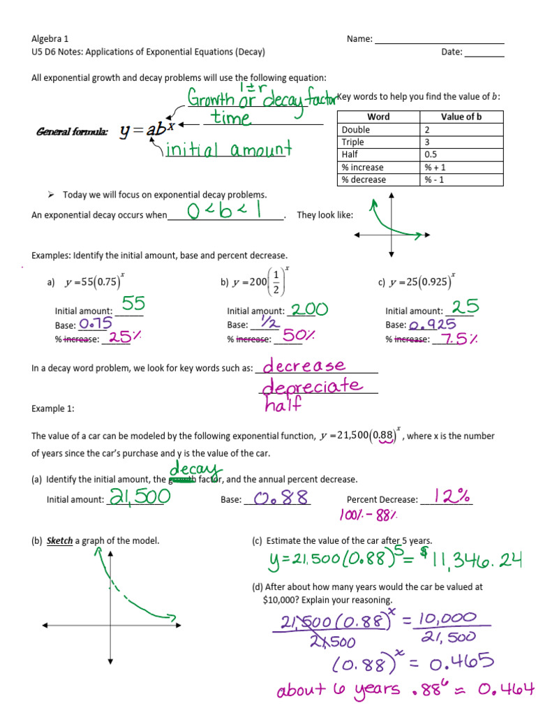 Day 6 KEY Exponential decay apps | PDF | Exponential Function | Dose ...