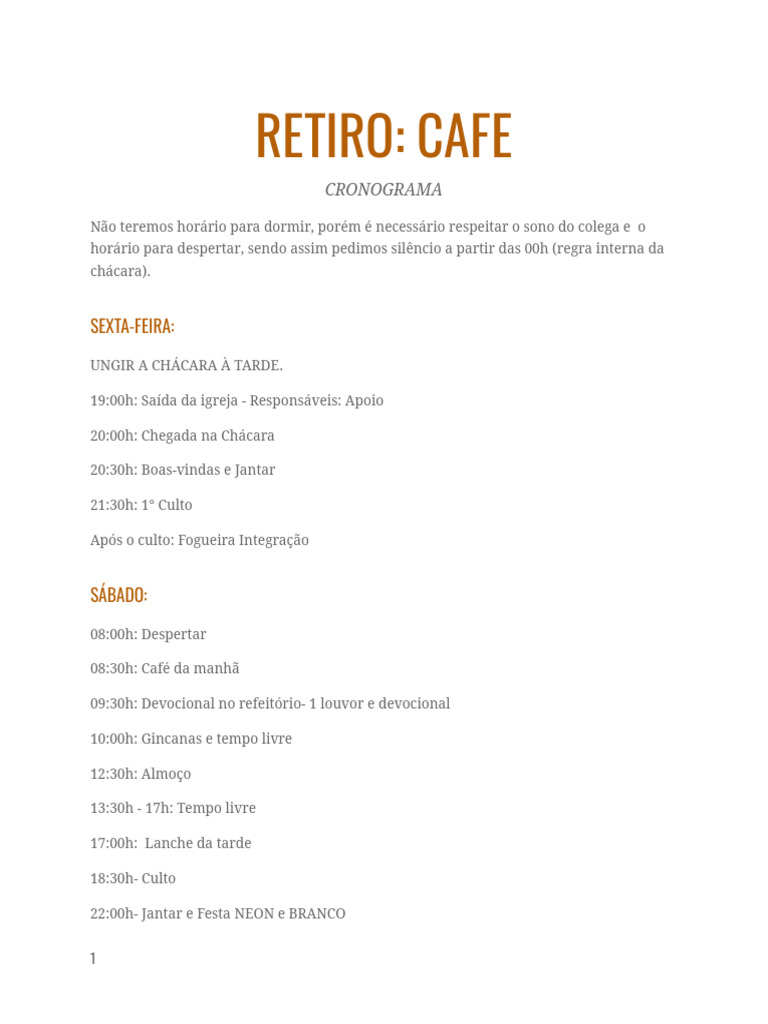 Cronograma RETIRO. | PDF