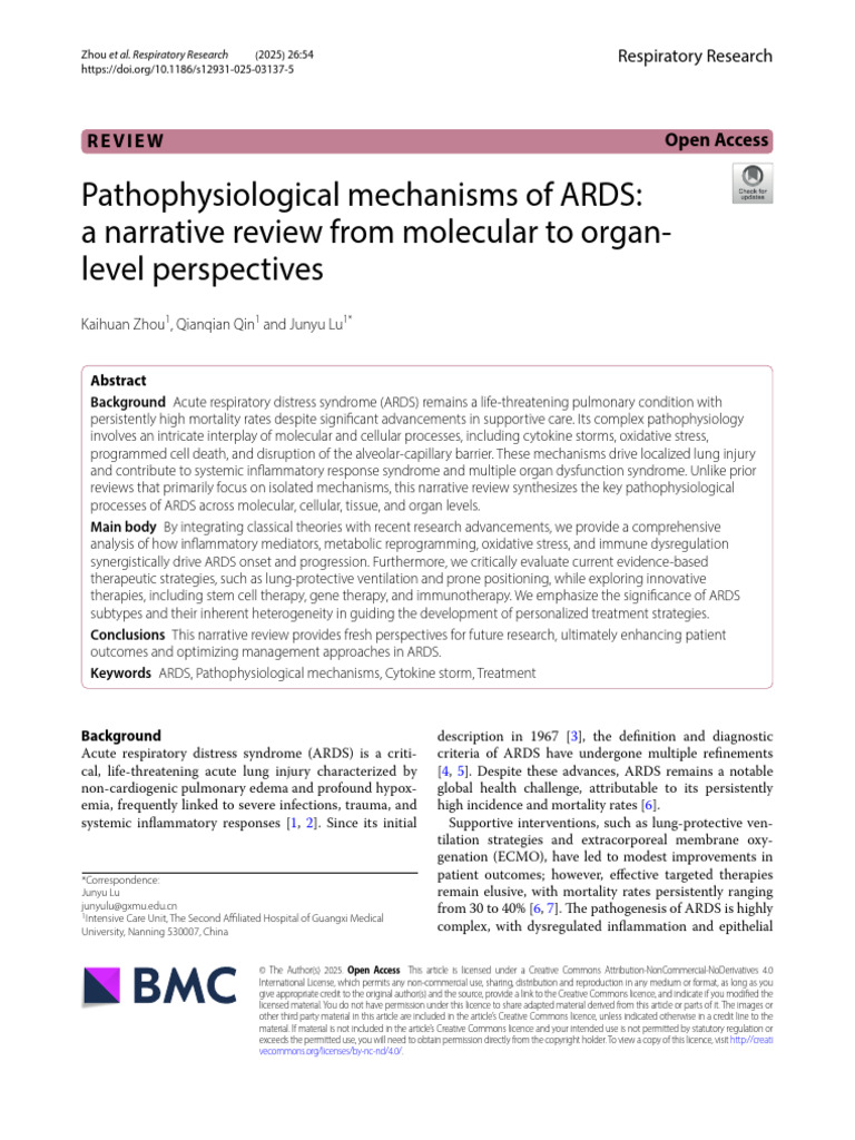 Pathophysiological Mechanisms of ARDS A Narrative Review From Molecular ...