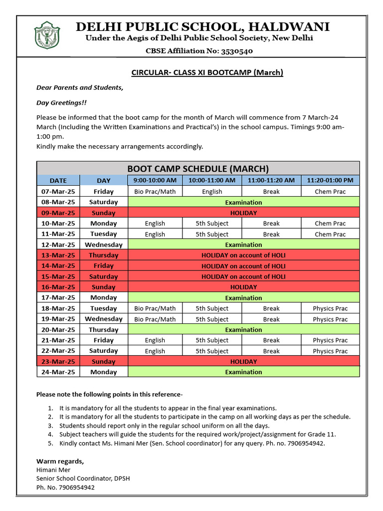 BOOT CAMP SCHEDULE For March | PDF