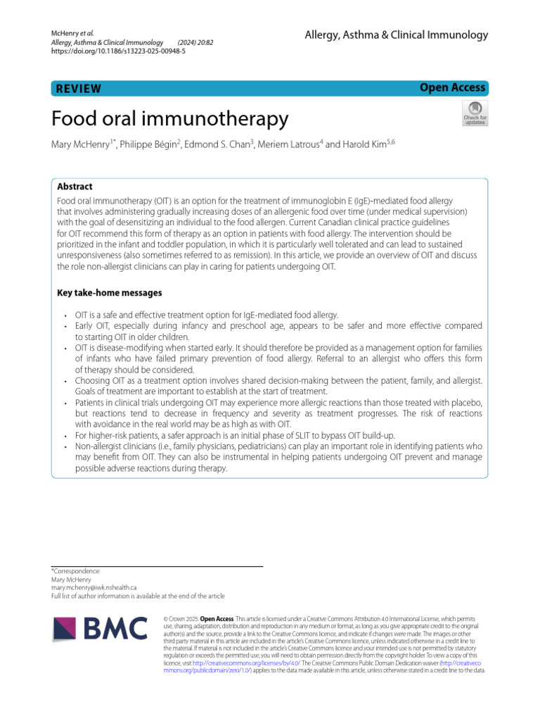 39940042: Food Oral Immunotherapy | PDF | Allergy | Food Allergy