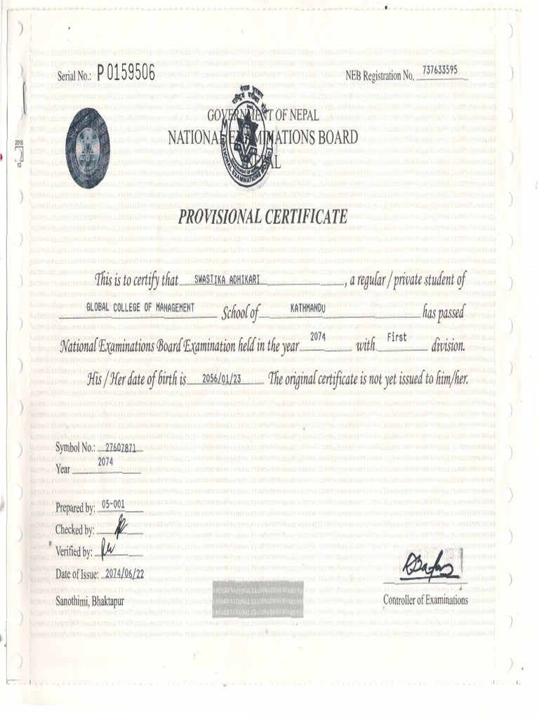 Provisional Certificate | PDF