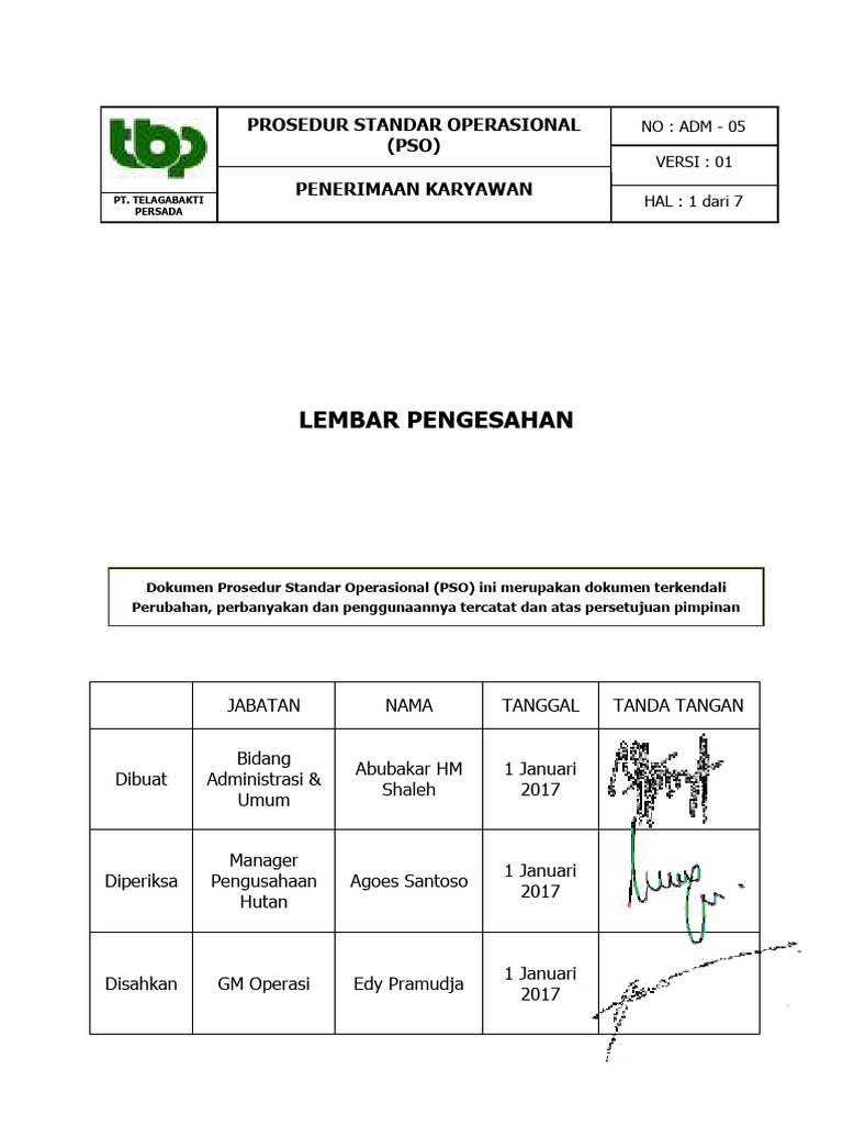 Sop Adm-05. Penerimaan Karyawan | PDF
