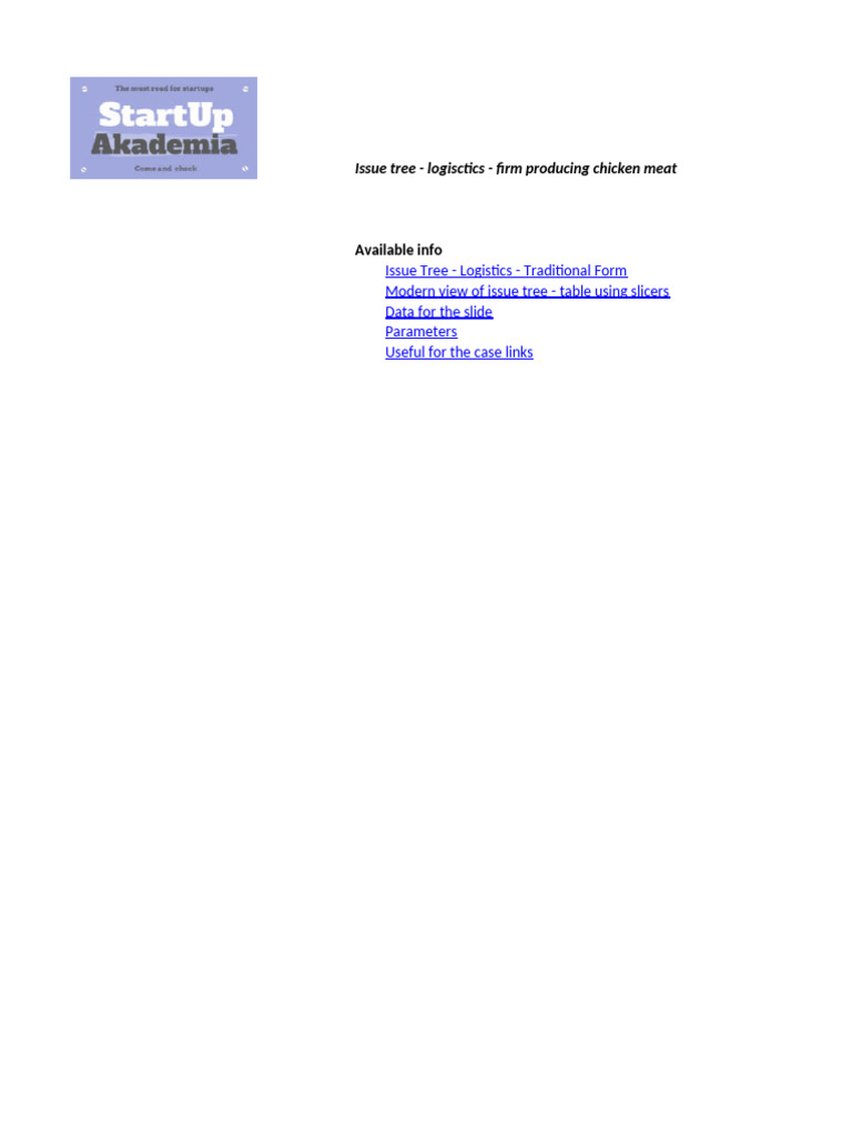 Logistics Issue Tree for Chicken Production | PDF | Warehouse | Logistics