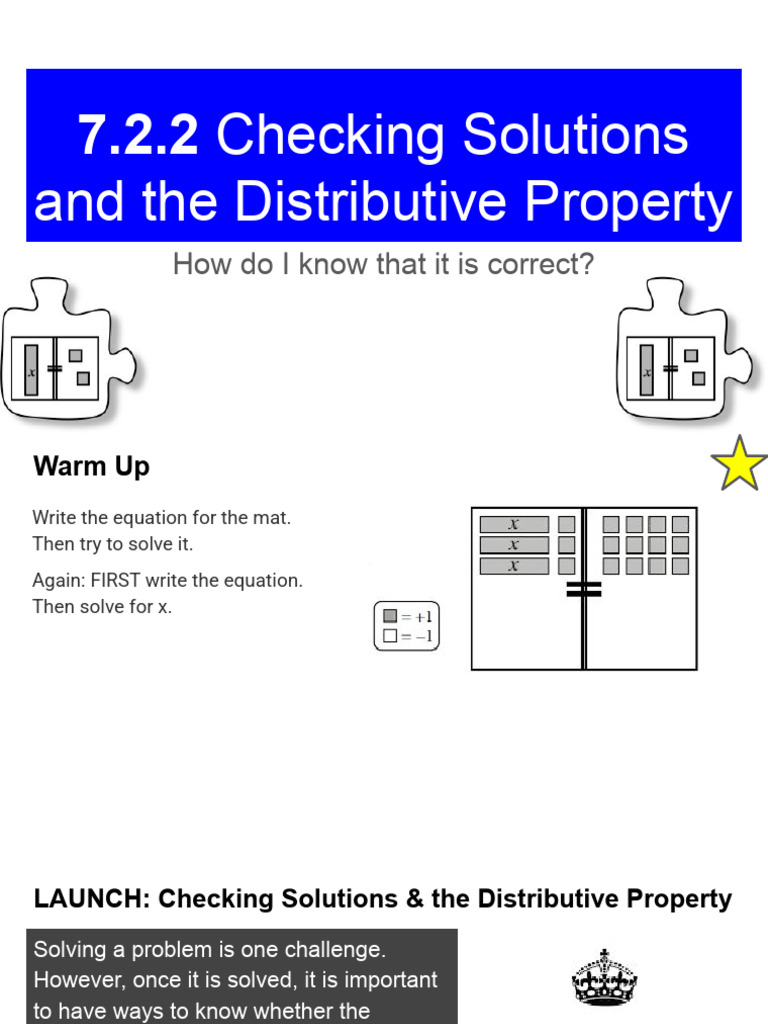 Victor Colon - 7.2.2 (CC2) Checking Solutions and The Distributive Property - Kami | PDF ...