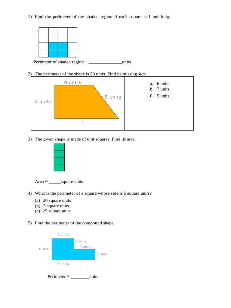 Area and Perimeter Worksheet 1 | PDF