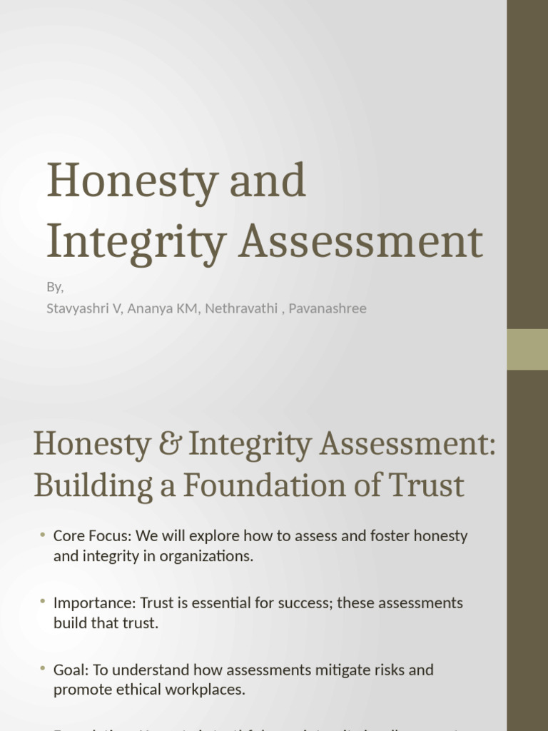Honesty and Integrity Assessment Guide | PDF