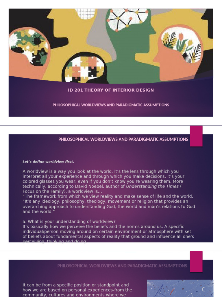 Week 3 Sept 5 Philosophical Worldviews and Paradigmatic Assumptions ...