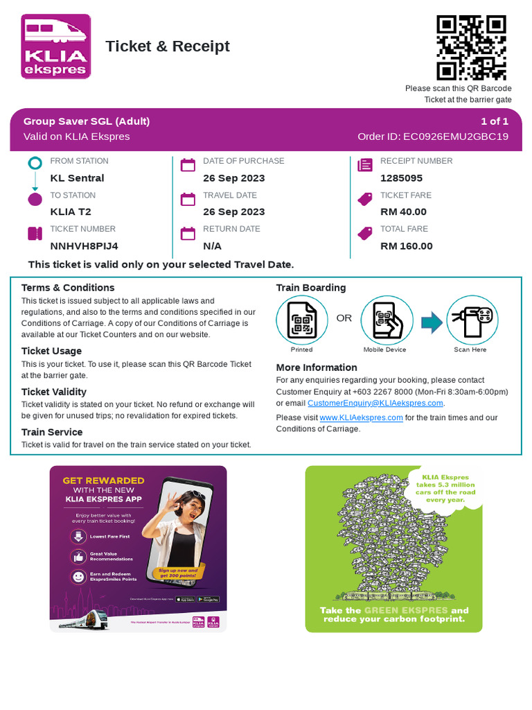 KLIA Ekspres E-Ticket - NNHVH8PIJ4 | PDF | Public Transport | Banking ...