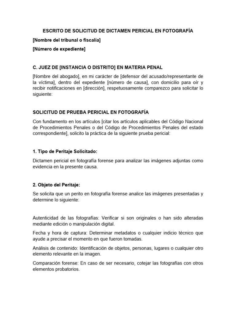 Escrito de Solicitud de Dictamen Pericial | PDF