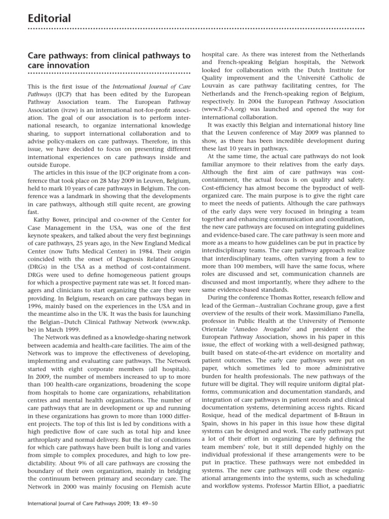Editorial: Care Pathways: From Clinical Pathways To Care Innovation ...
