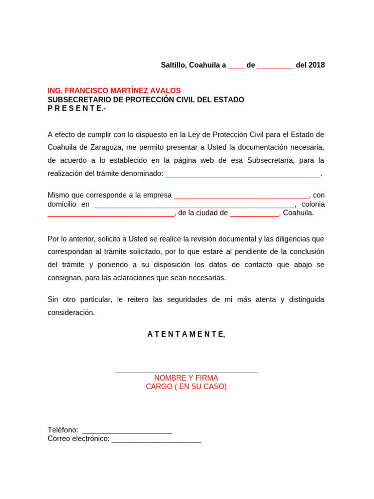 2018 Formato Machote Oficio Solicitud | PDF