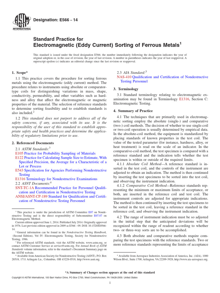 ASTM E566 | PDF | Nondestructive Testing | Inductor