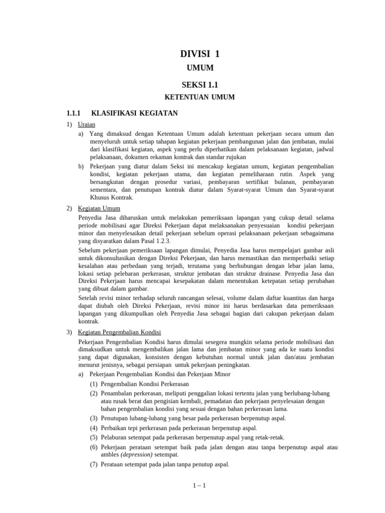 Divisi 1 Umum +mobilisasi (Spektek) | PDF