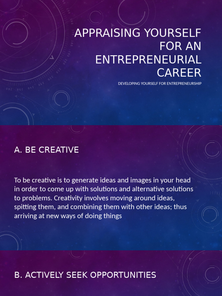 Self-Appraisal for Entrepreneurs | PDF | Entrepreneurship | Social ...