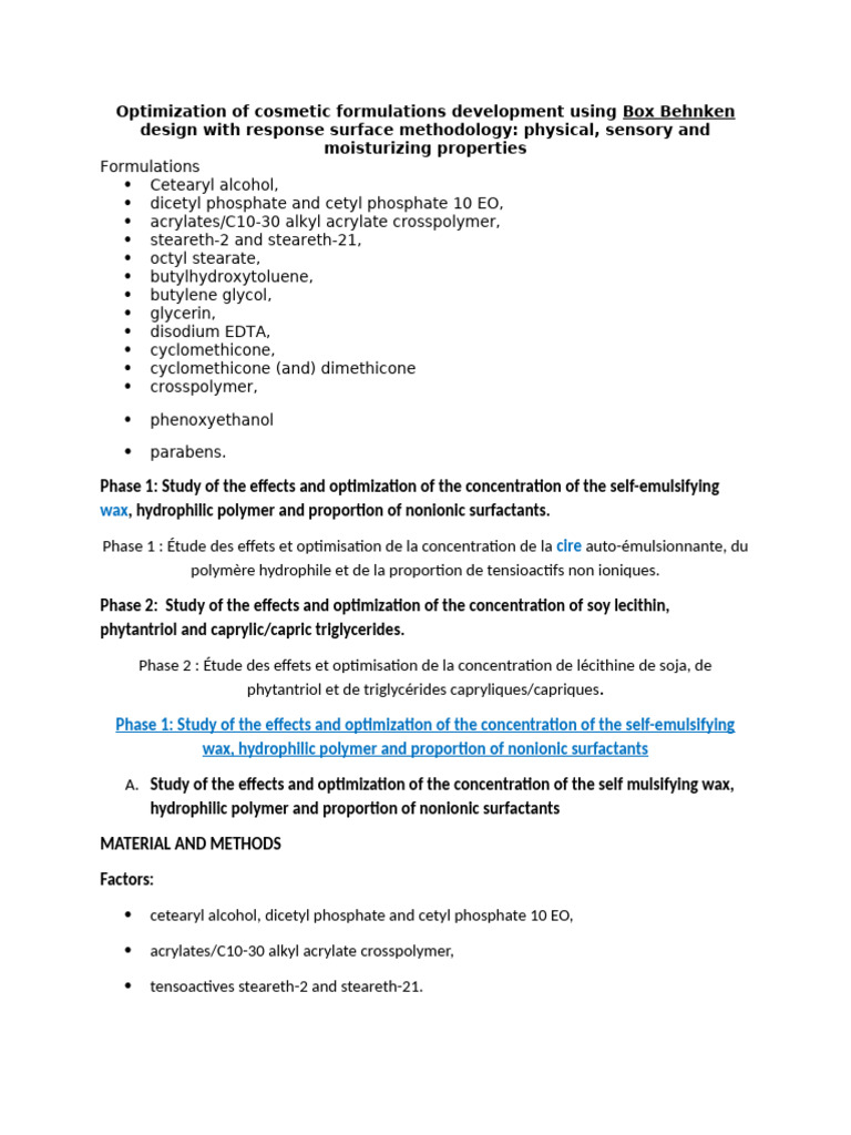 Optimization of Cosmetic Formulations Development Using Box Behnken Design With Response Surface ...