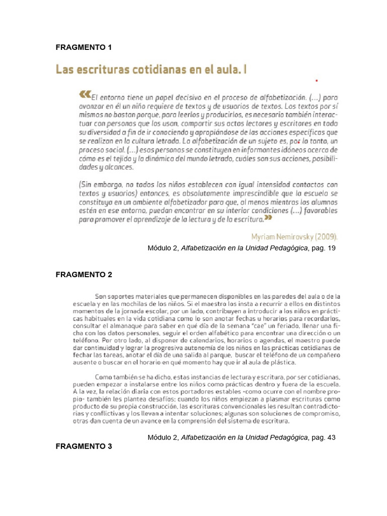 Fragmentos Lecturas y Escrituras Cotidianas-Módulo 2 Postítulo Alfabetización en La Up | PDF