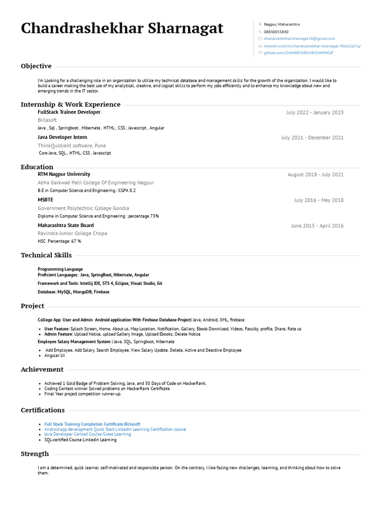 update resume (1) | PDF | Java (Programming Language) | Databases