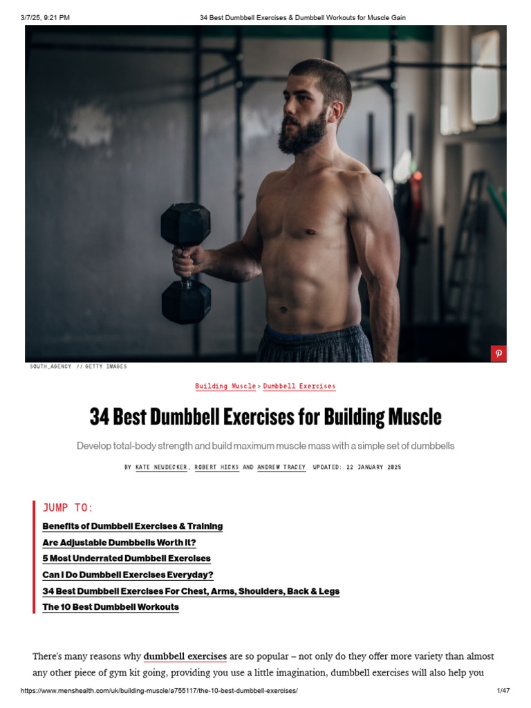 Top 34 Dumbbell Exercises for Muscle Gain | PDF | Strength Training ...