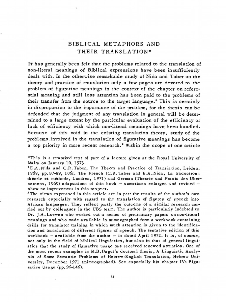 Biblical Metaphors and Their Translation 1973 | PDF | Translations ...