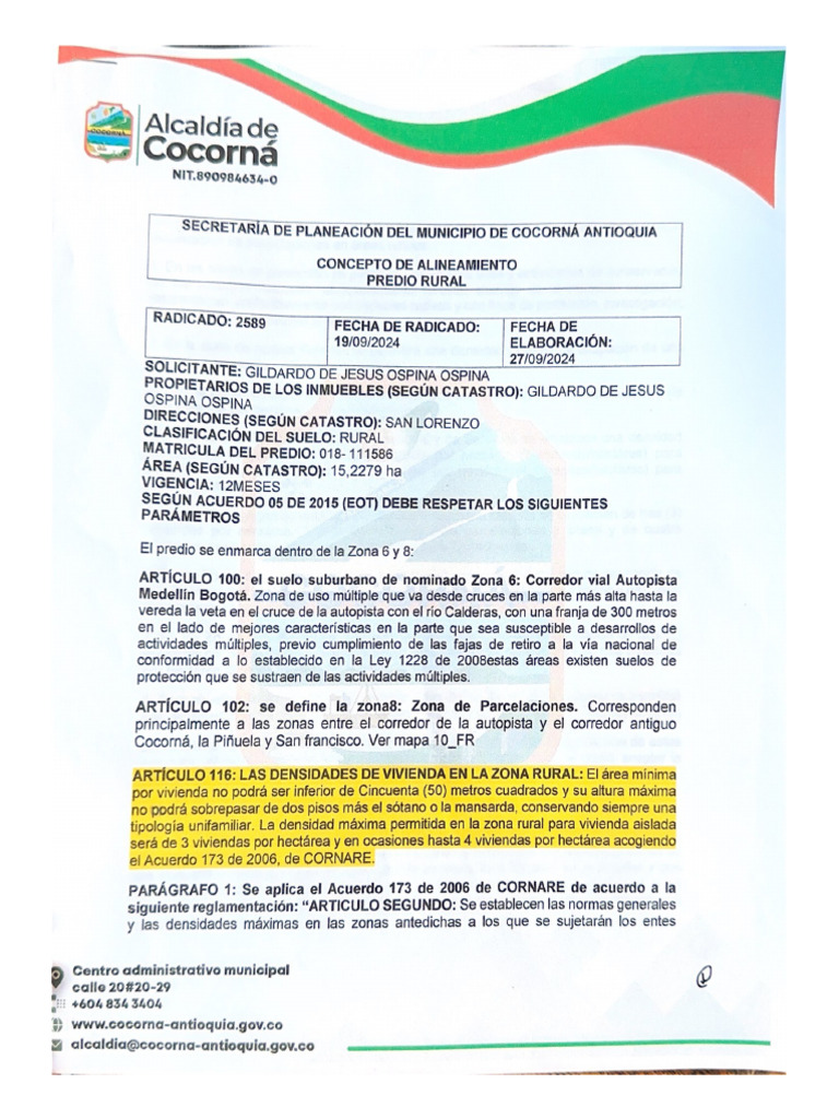 Concepto de Lineamiento Predio Rural | PDF