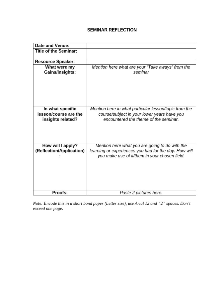 Template For Seminar REFLECTION | PDF