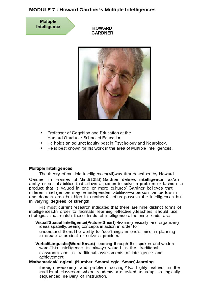 Final Module 7 Activity 1 HOWARD GARDNER - Multiple Intelligence | PDF ...