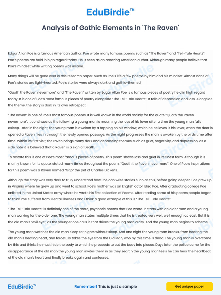 Analysis of Gothic Elements in The Raven | PDF | The Raven | Edgar ...