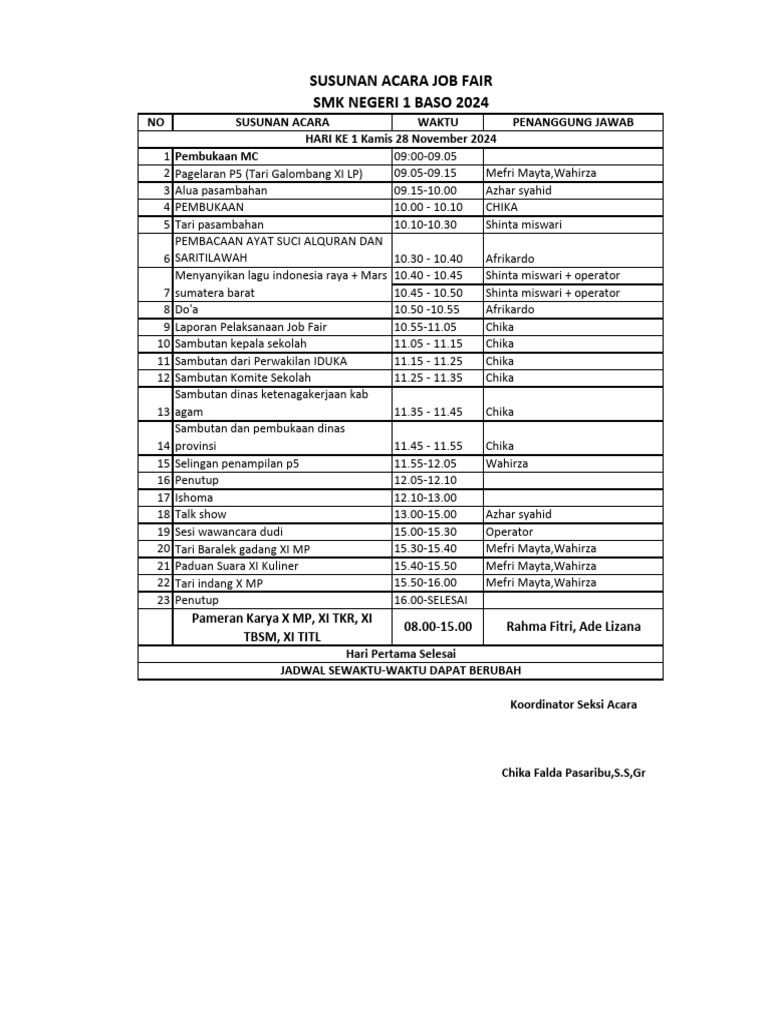 Susunan Acara Job Fair 2024 | PDF