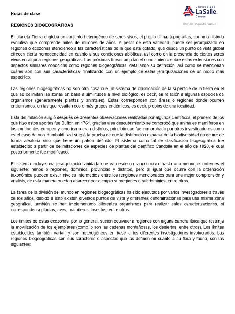 Notas (Regiones Biogeográficas) | PDF | Biología