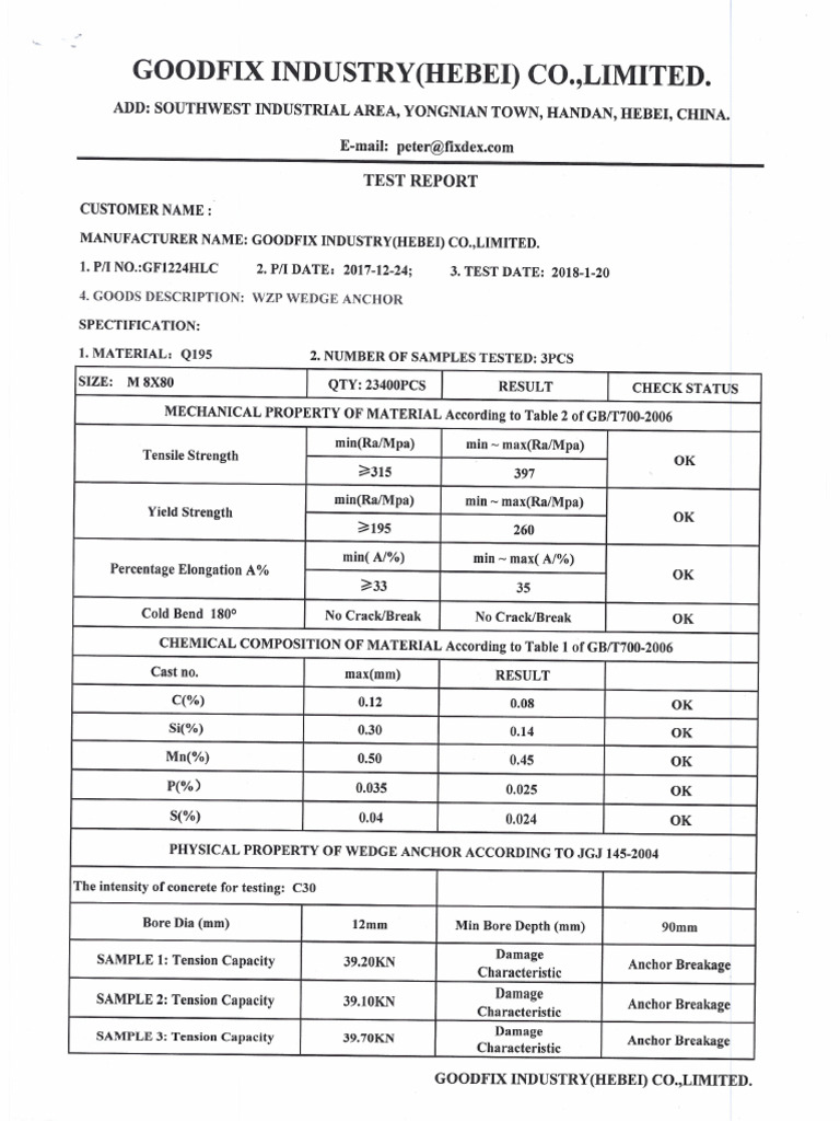 Good Fix Anchor Bolt M8x80 MM | PDF