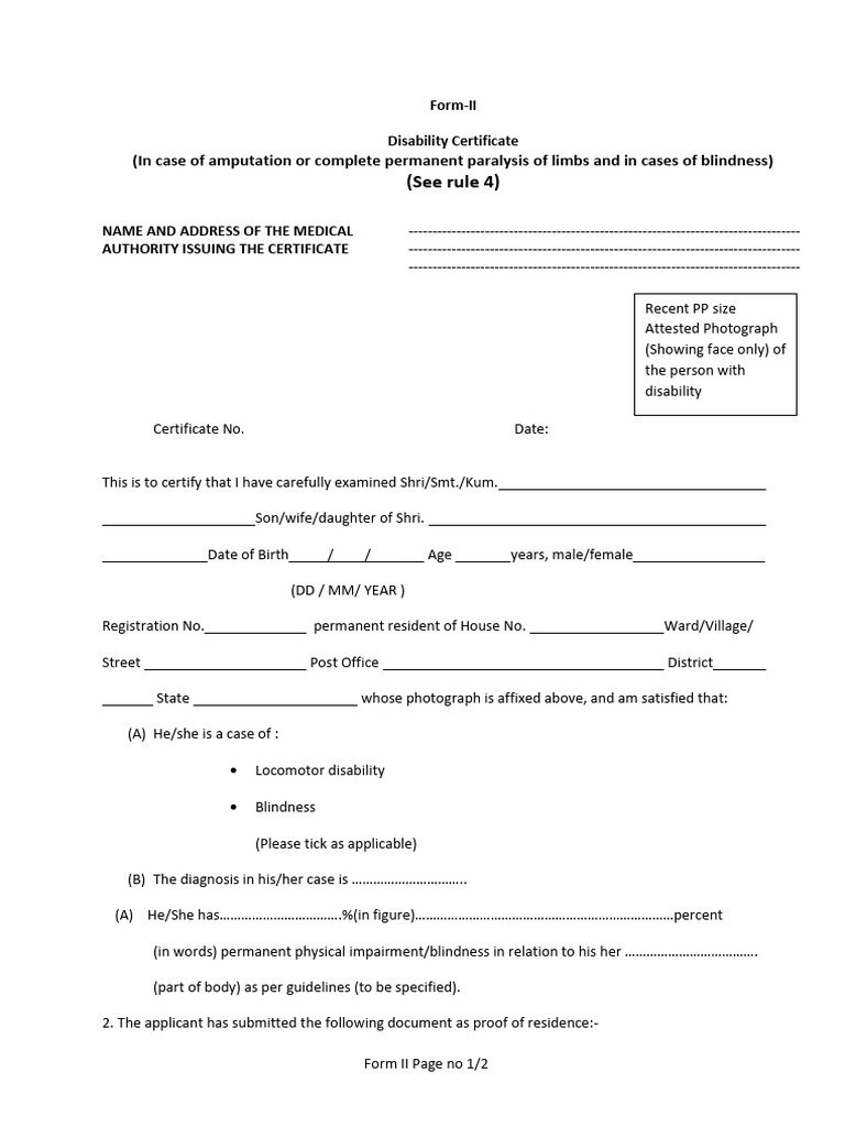 Disability Certificate Formats and Guidelines | PDF | Disability ...