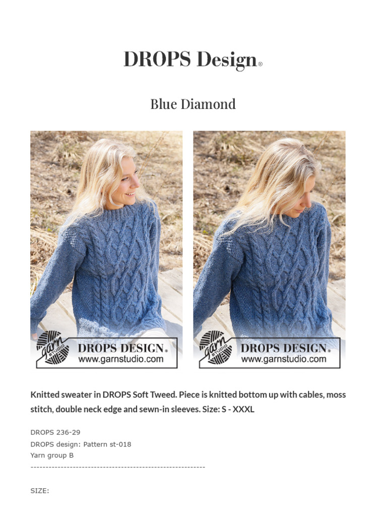 Blue Diamond - Knitted sweater in DROPS Soft Tweed. Piece is knitted ...