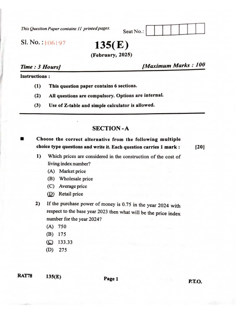 12th Statistics 2025 Paper | PDF