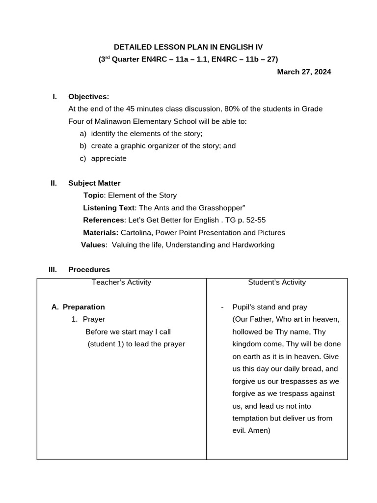 Detailed Lesson Plan in English Iii | PDF | Lord's Prayer