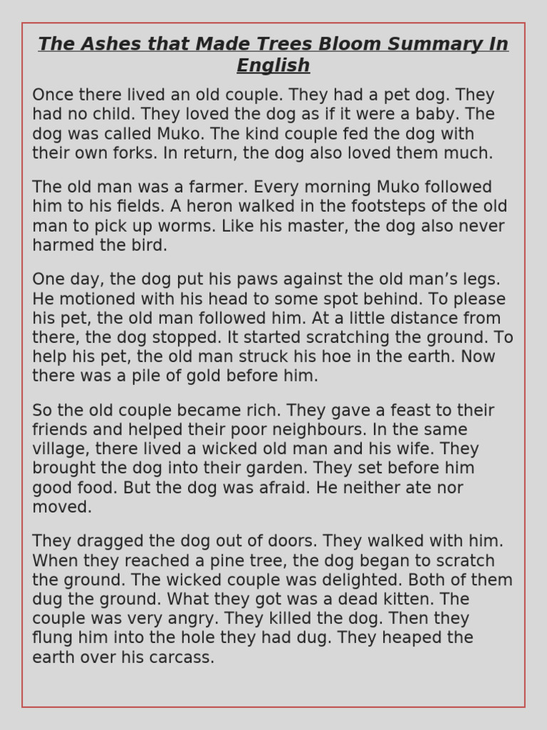 The Ashes That Made The Tress Bloom Class 7 | PDF