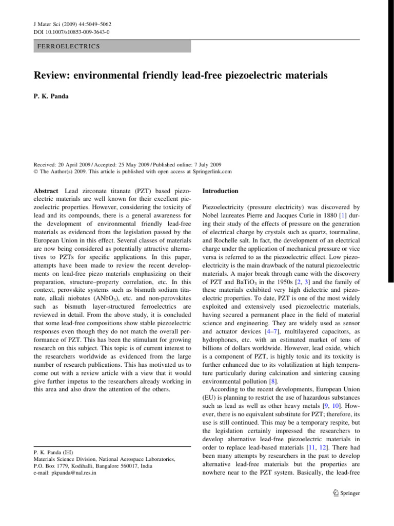 Lead-Free Piezoelectric Materials Review | PDF | Piezoelectricity ...
