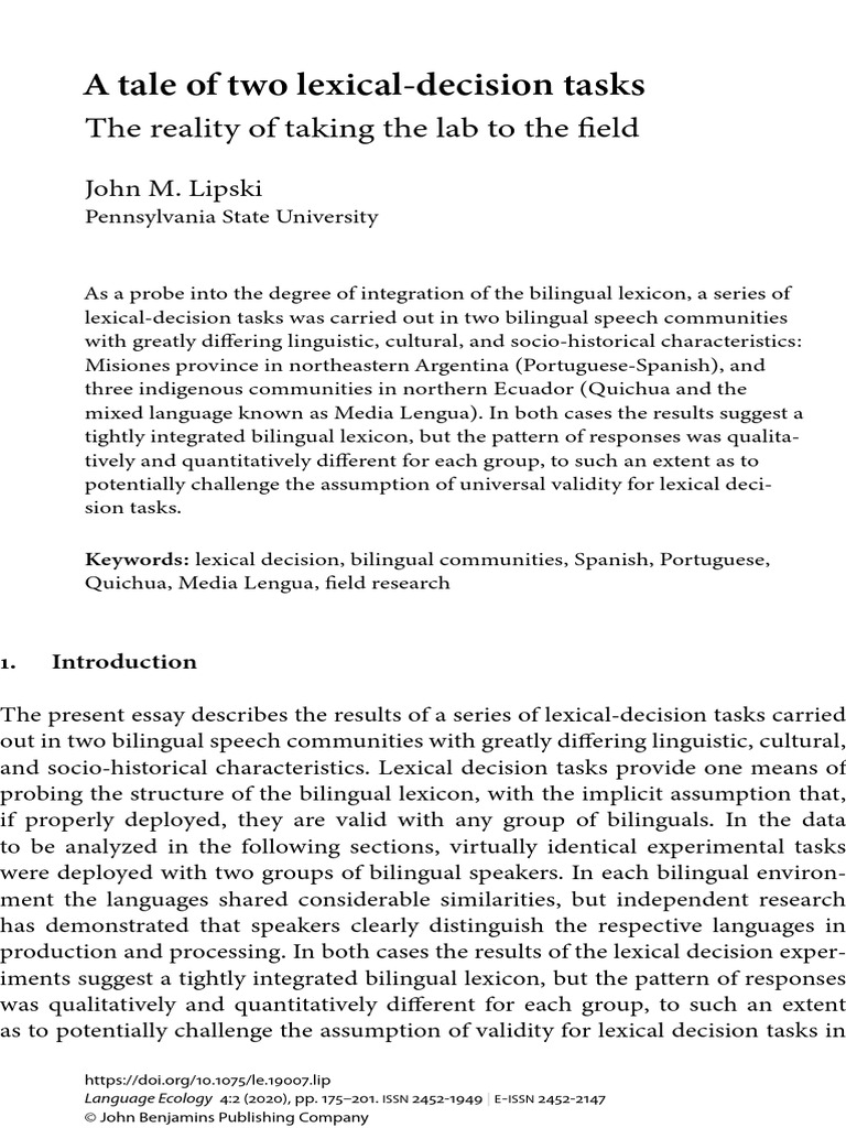 A Tale of Two Lexical-Decision Tasks The Reality of Taking The Lab To ...