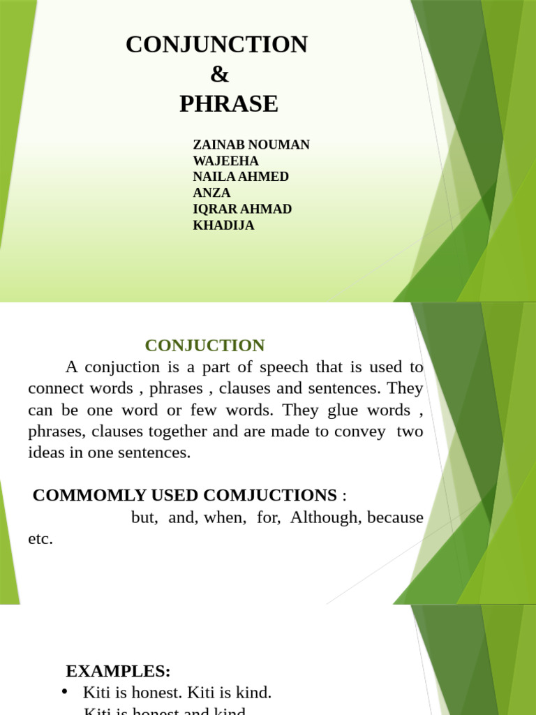 Understanding Conjunctions and Phrases | PDF | Verb | Adjective