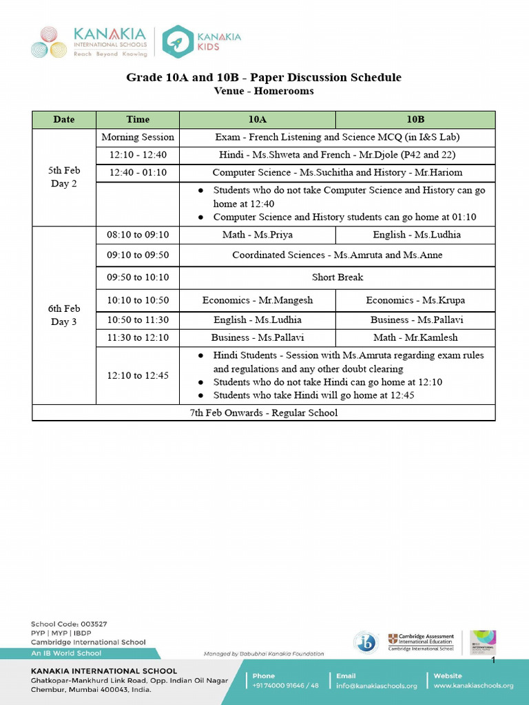 Paper Discussion Schedule Pre Mock G10 | PDF