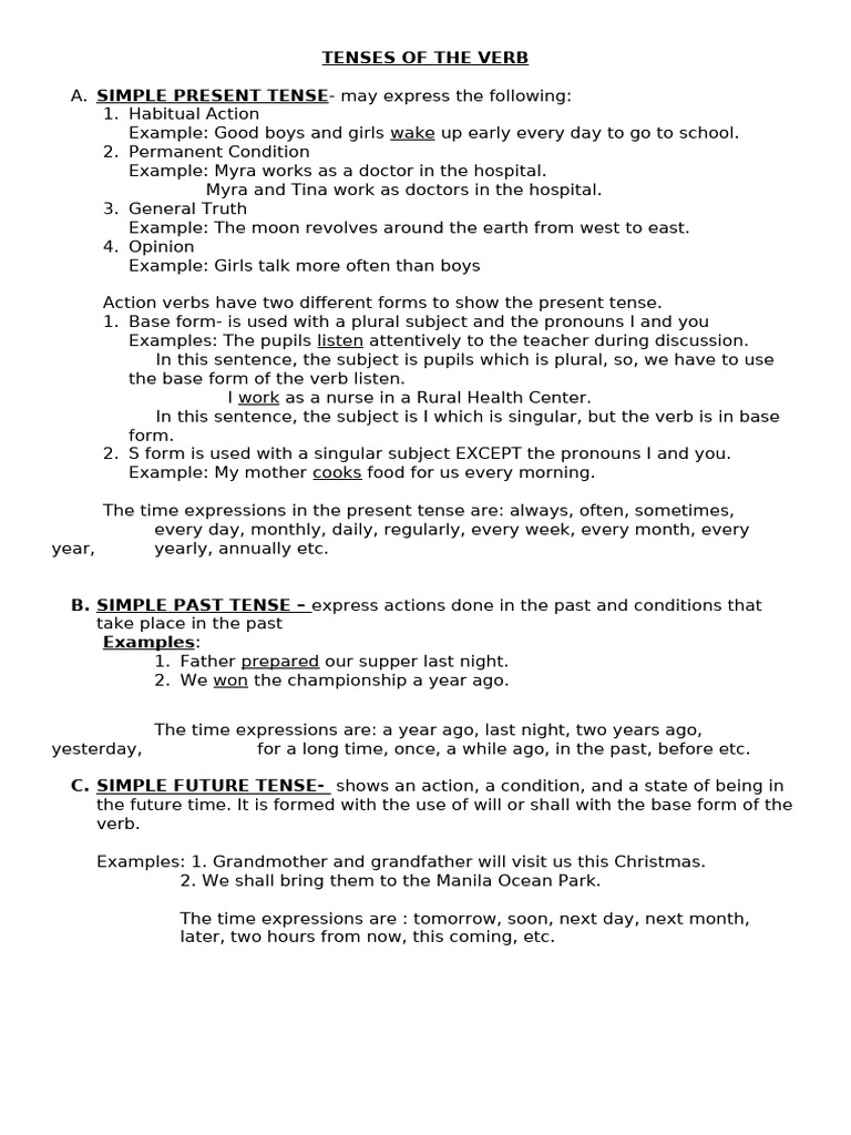Understanding Verb Tenses in English | PDF | Grammatical Tense ...