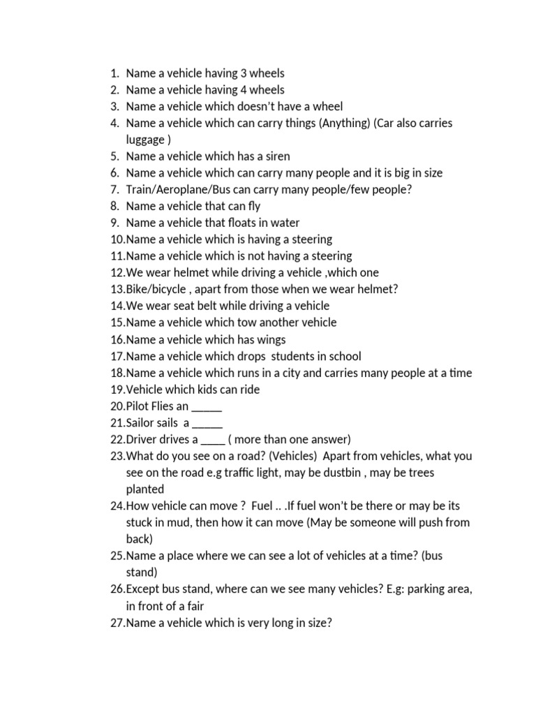 Early Language Intervention Questions | PDF | Vehicles