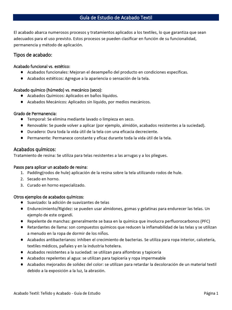 Guía de Acabado Textil: Tipos y Procesos | PDF | Textiles | Materiales