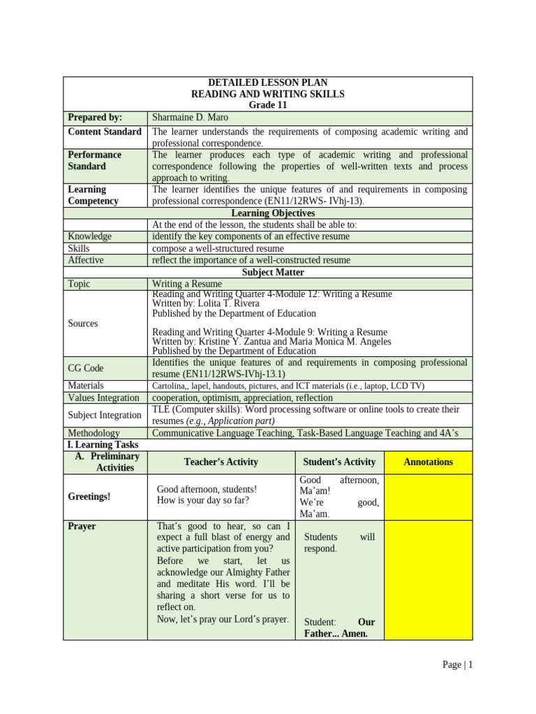 For Demo Detailed Lesson Plan-Shs - 092443 | PDF | Résumé | Learning