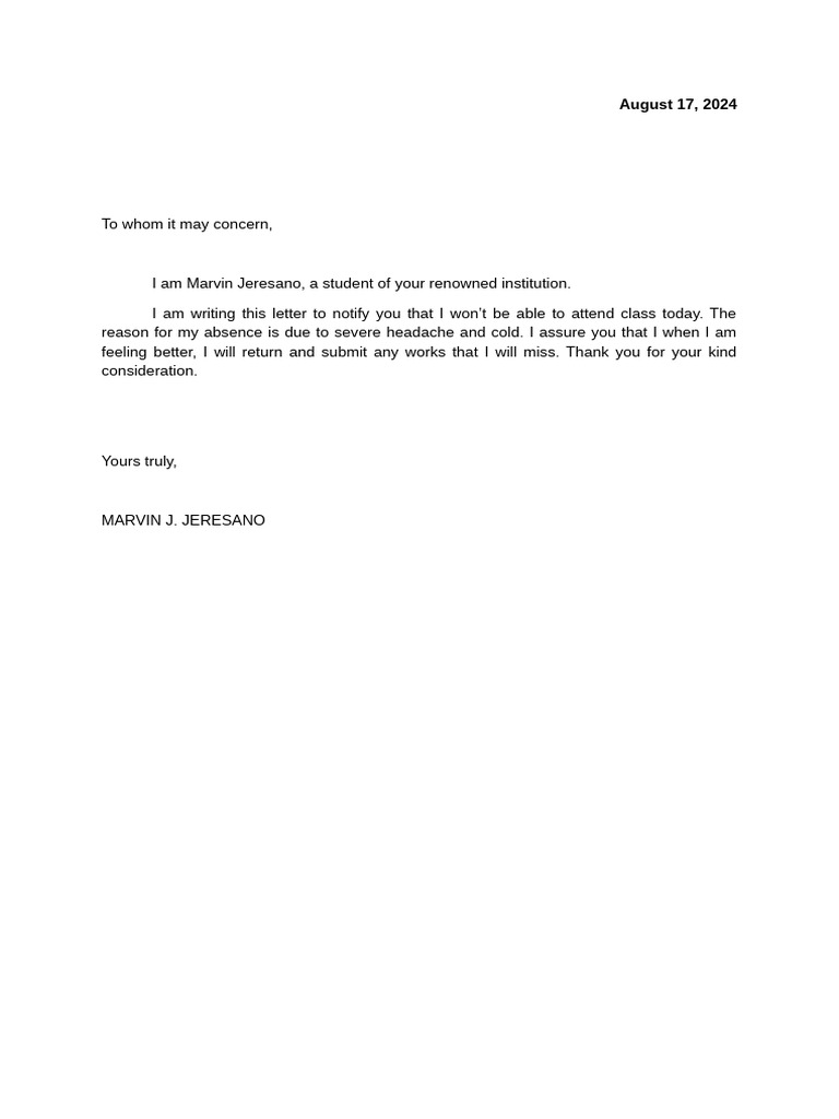 Student Absence Notification Letter | PDF